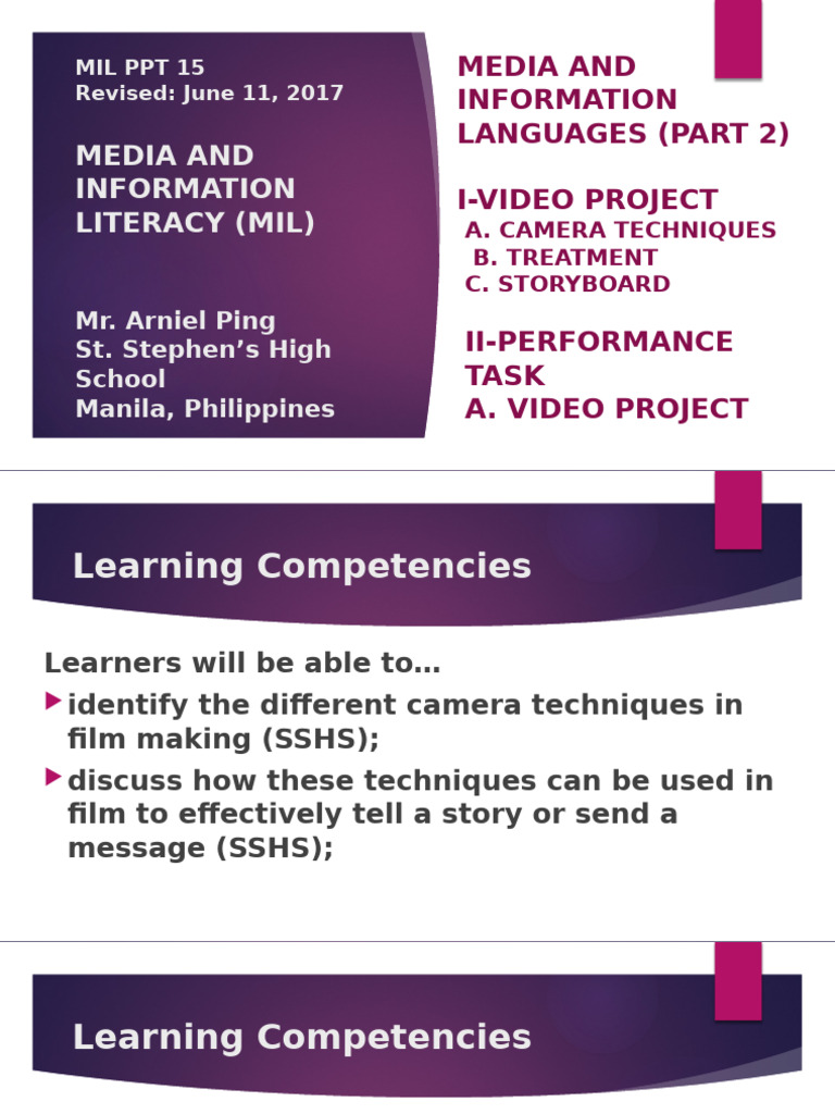 6 Media and Information Languages (Part 2) Video Project -Camera Techniques, Treatment and ...