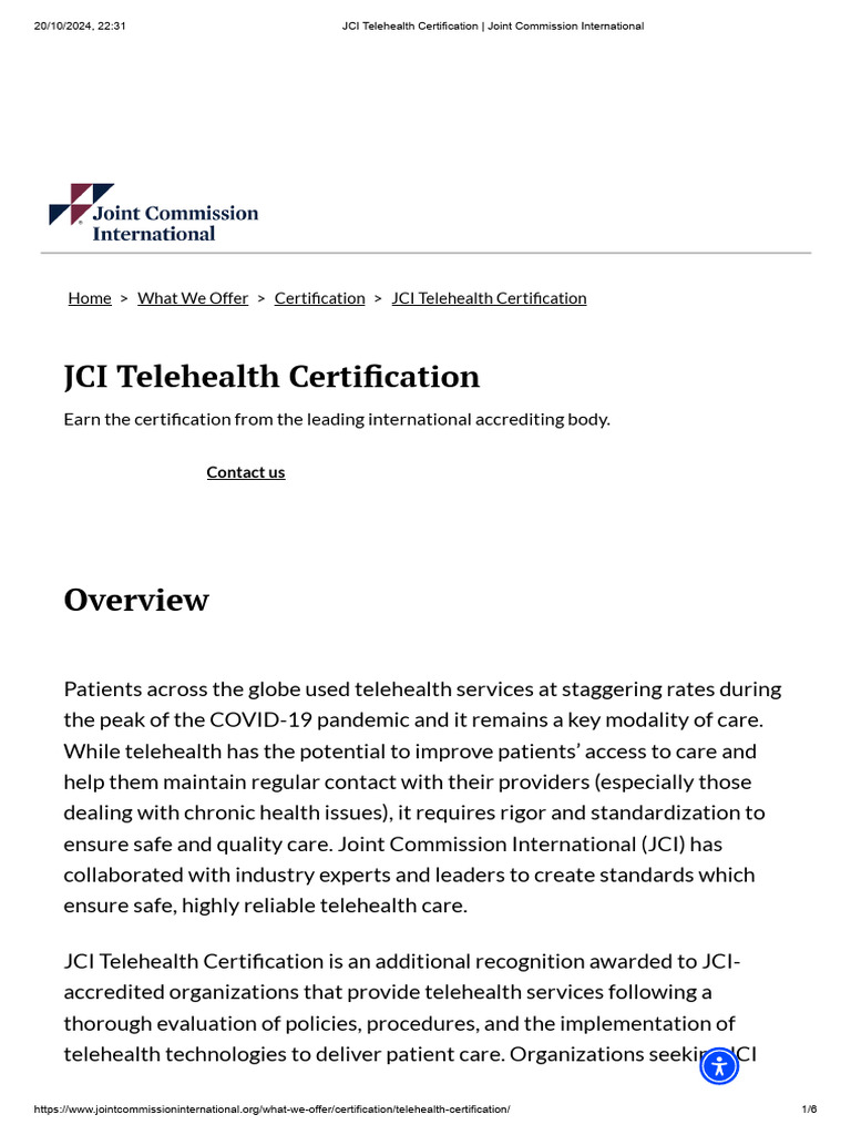 JCI Telehealth Certification Overview | PDF | Joint Commission | Health ...