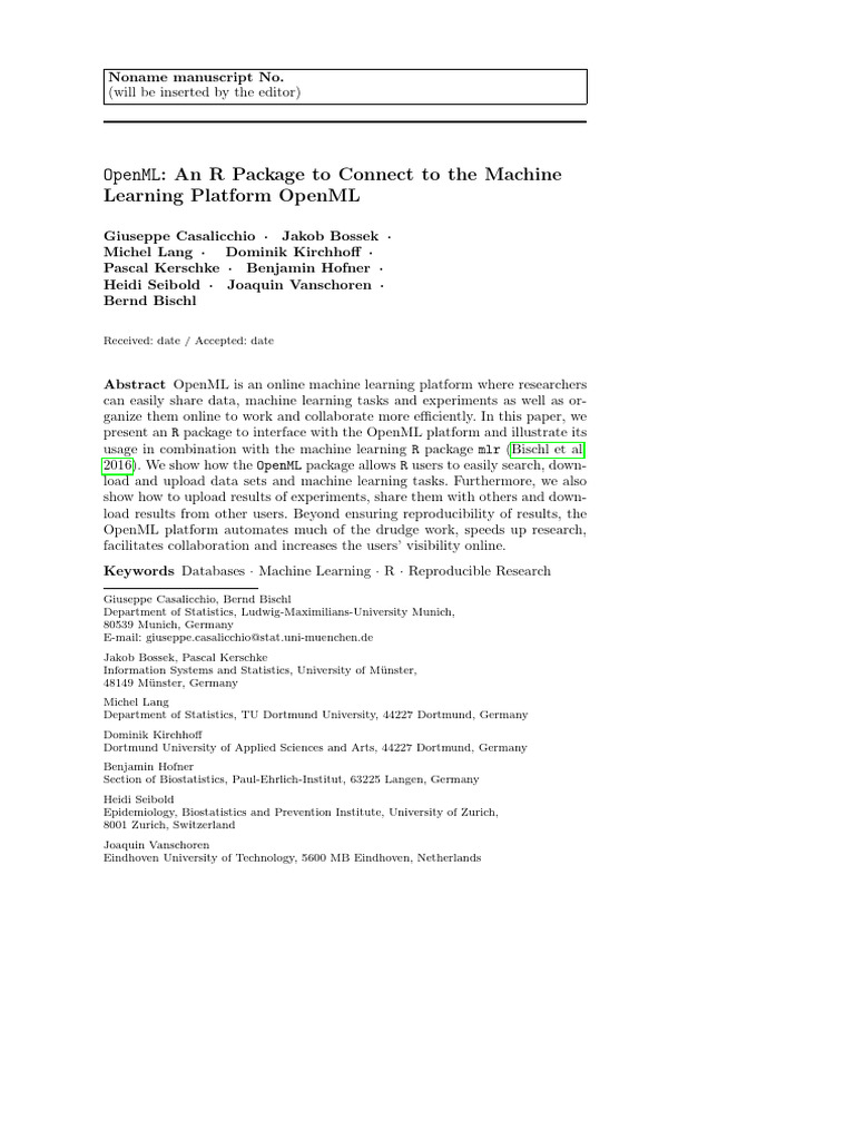 An R Package To Connect To The Machine Learning Platform Openml | PDF ...
