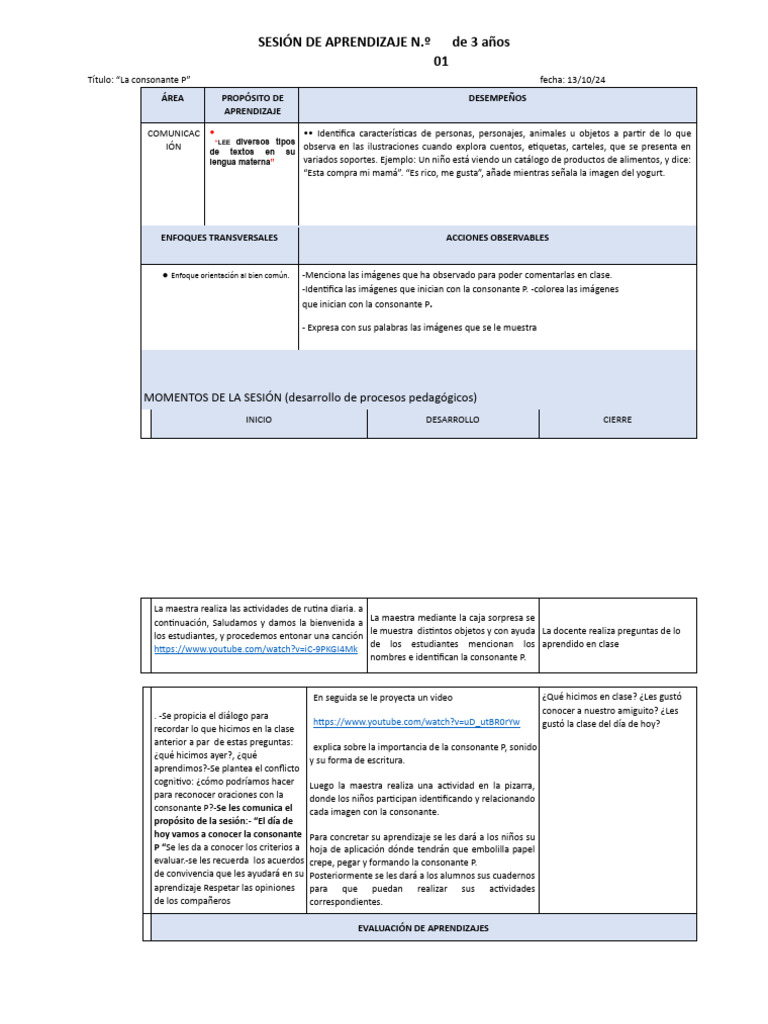 Aprendizaje de la Consonante P en Niños | PDF | Aprendizaje | Enseñando