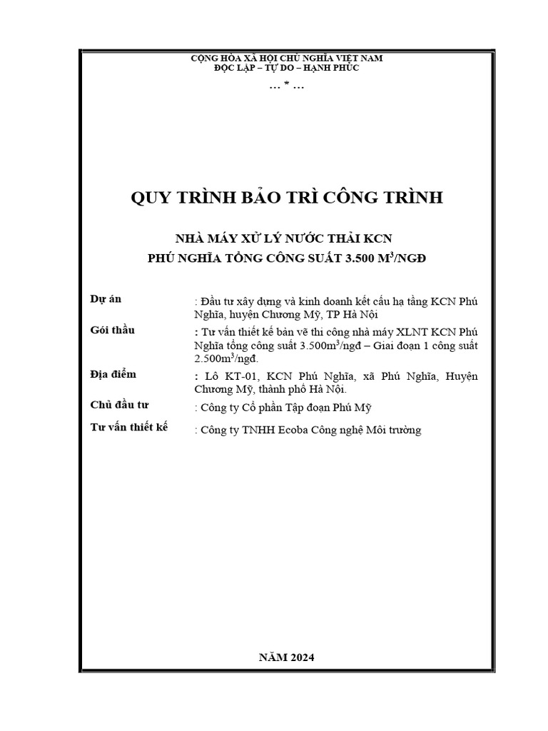 KCN Phu Nghia - 3500CMD - TKBVTC Quy Trình BT - 241008 | PDF