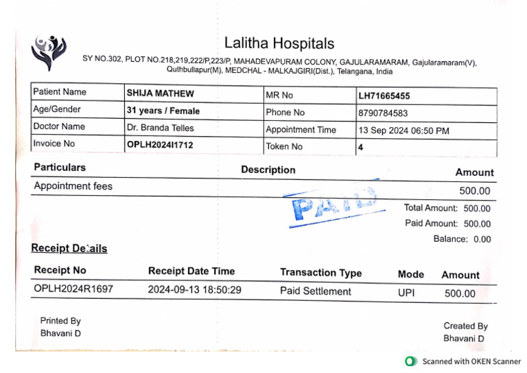 Medical Bill - Lalitha Hospitals | PDF