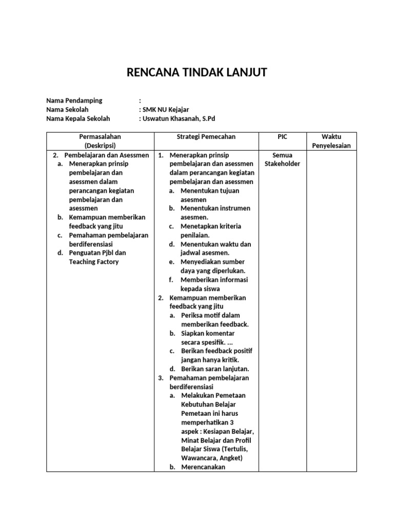 Contoh RTL Pembelajaran Mendalam Kepala Sekolah | PDF