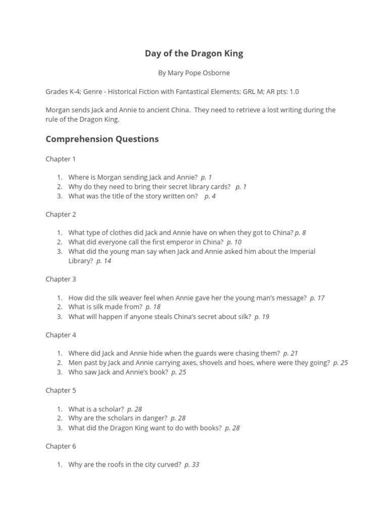 Comprehension Guide: Day of the Dragon King | PDF | Social Science