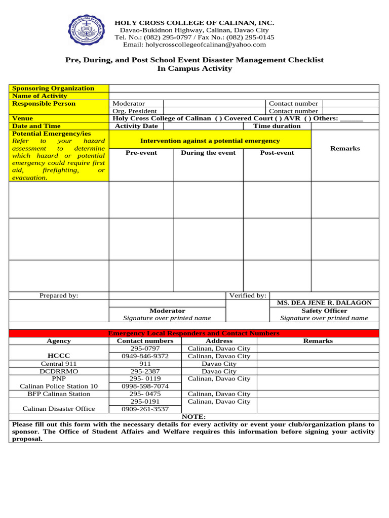 Event Disaster Management Checklist | PDF | Hazards | Risk
