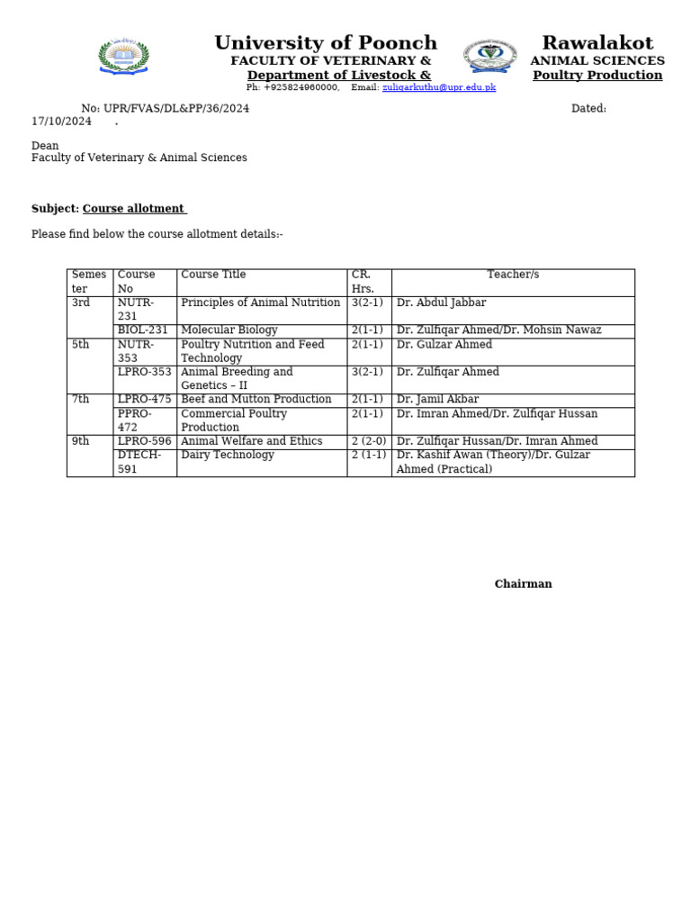Course Allotment Letter | PDF | Wellness | Science & Mathematics