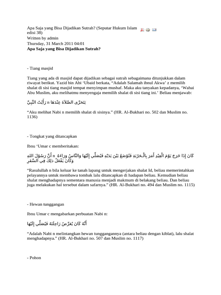 Contoh Sutrah dalam Shalat | PDF