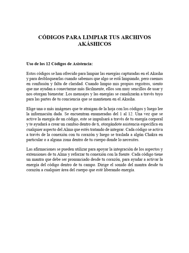 Códigos para Limpiar Tus Archivos Akáshicos | PDF | Amor | Alma