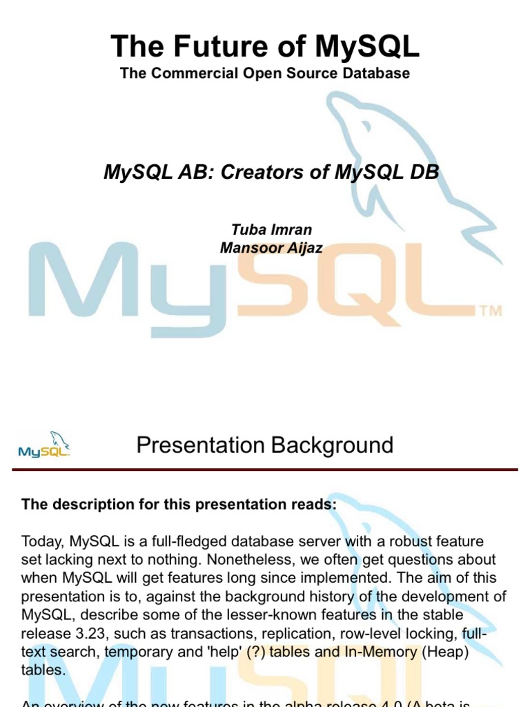 MySql Presentation | PDF | My Sql | Database Index MySql Presentation | PDF | My Sql | Database Index