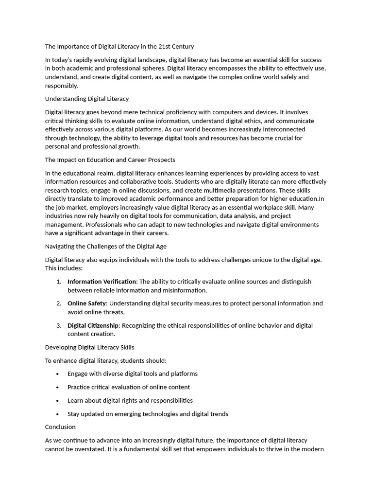 Essential Digital Literacy Skills Today | PDF | Literacy | Cognition