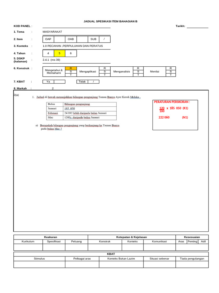 Templat - JSI - Matematik Tahun 5 - Bahagian - B | PDF