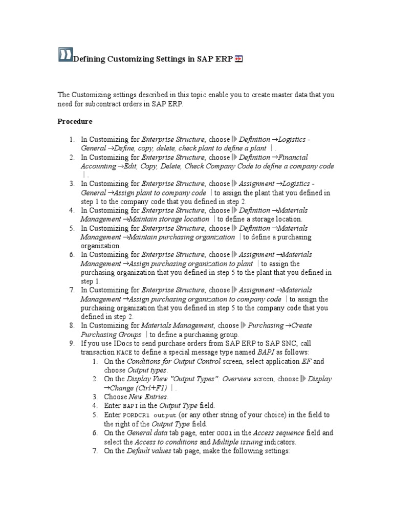 Defining Customizing Settings In Sap Erp Pdf Computing Software