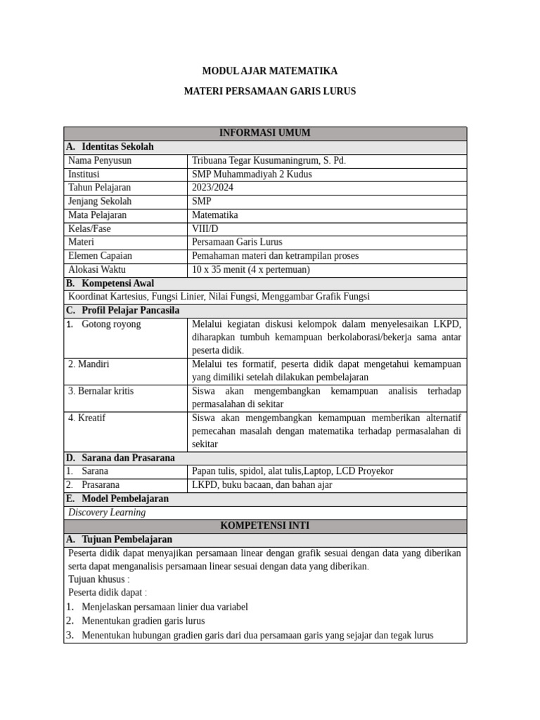 MA Materi Persamaan Garis Lurus | PDF