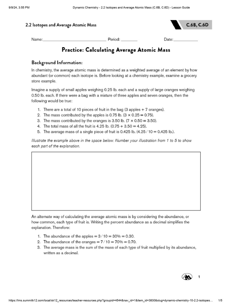 Dynamic Chemistry - 2.2 Isotopes and Average Atomic Mass (C.6B, C.6D ...