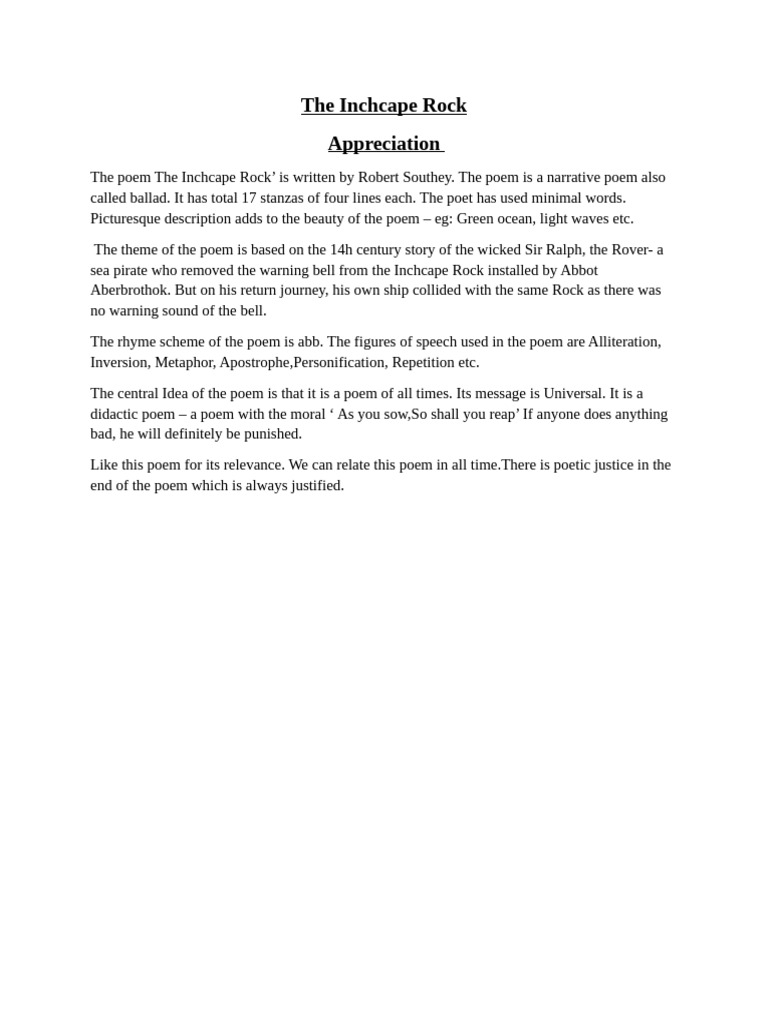 The Inchcape Rock Appreciation | PDF