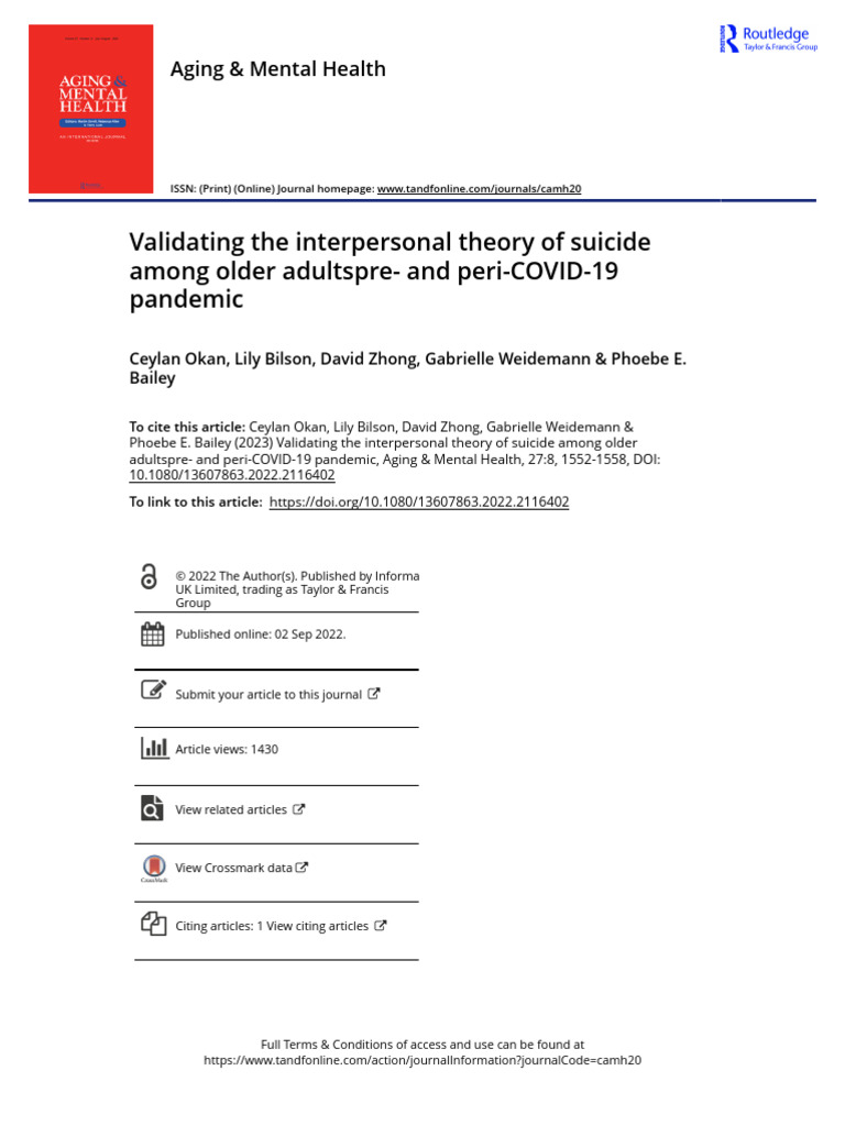Validating The Interpersonal Theory of Suicide Among Older Adultspre ...