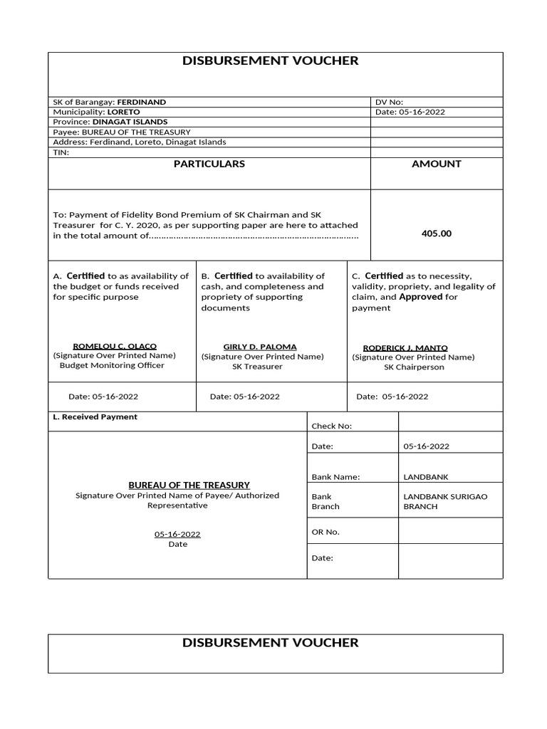 DISBURSEMENT VOUCHER | PDF | Payments | Services (Economics)