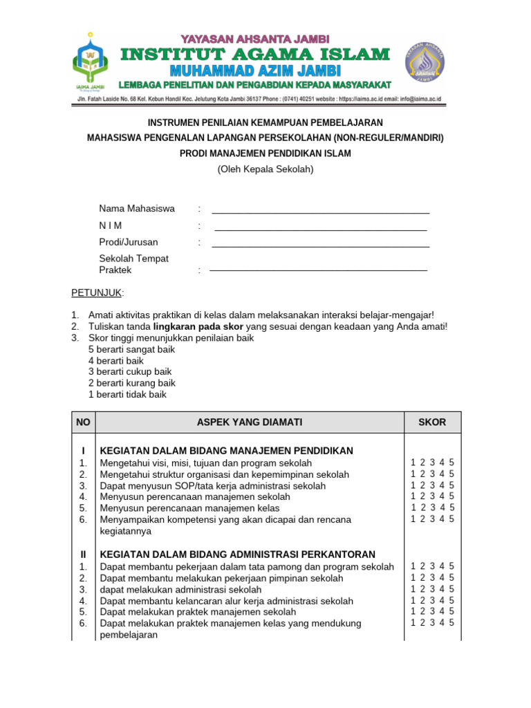 Penilaian Kemampuan Mahasiswa PLP | PDF