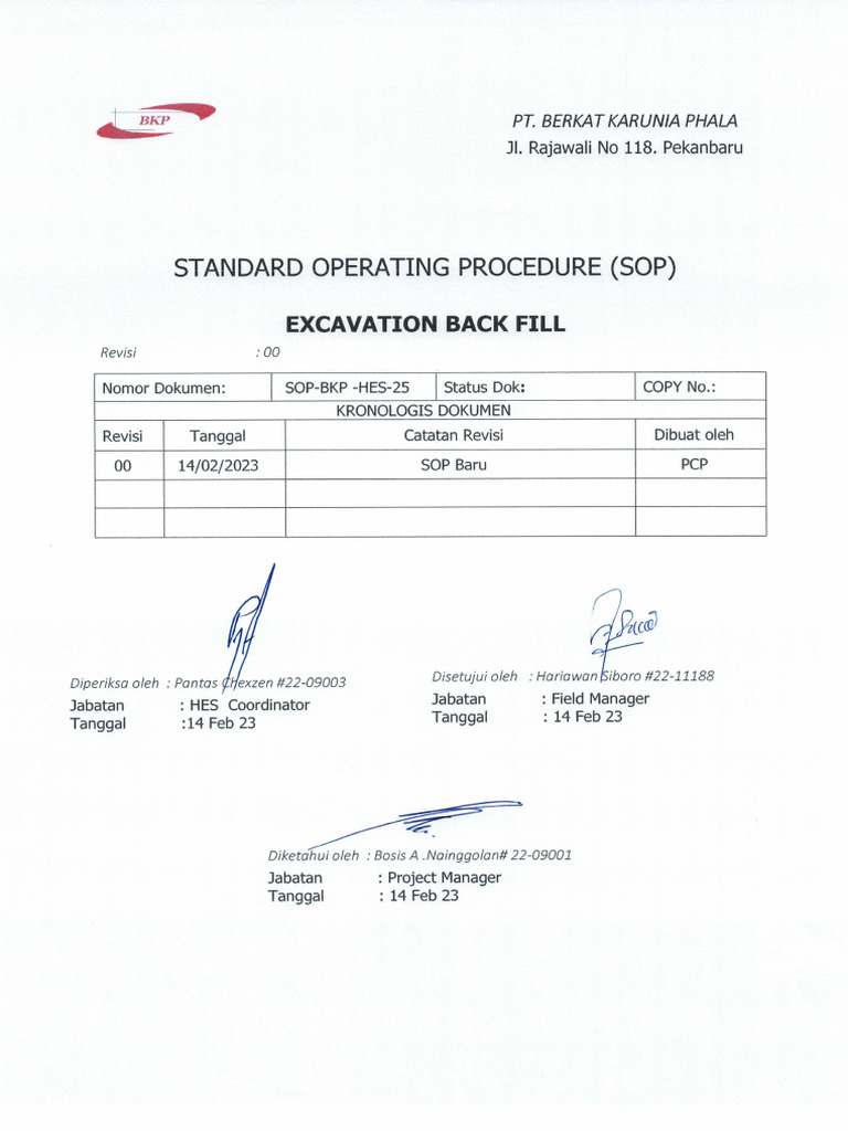 Sop Excavation Backfill | PDF