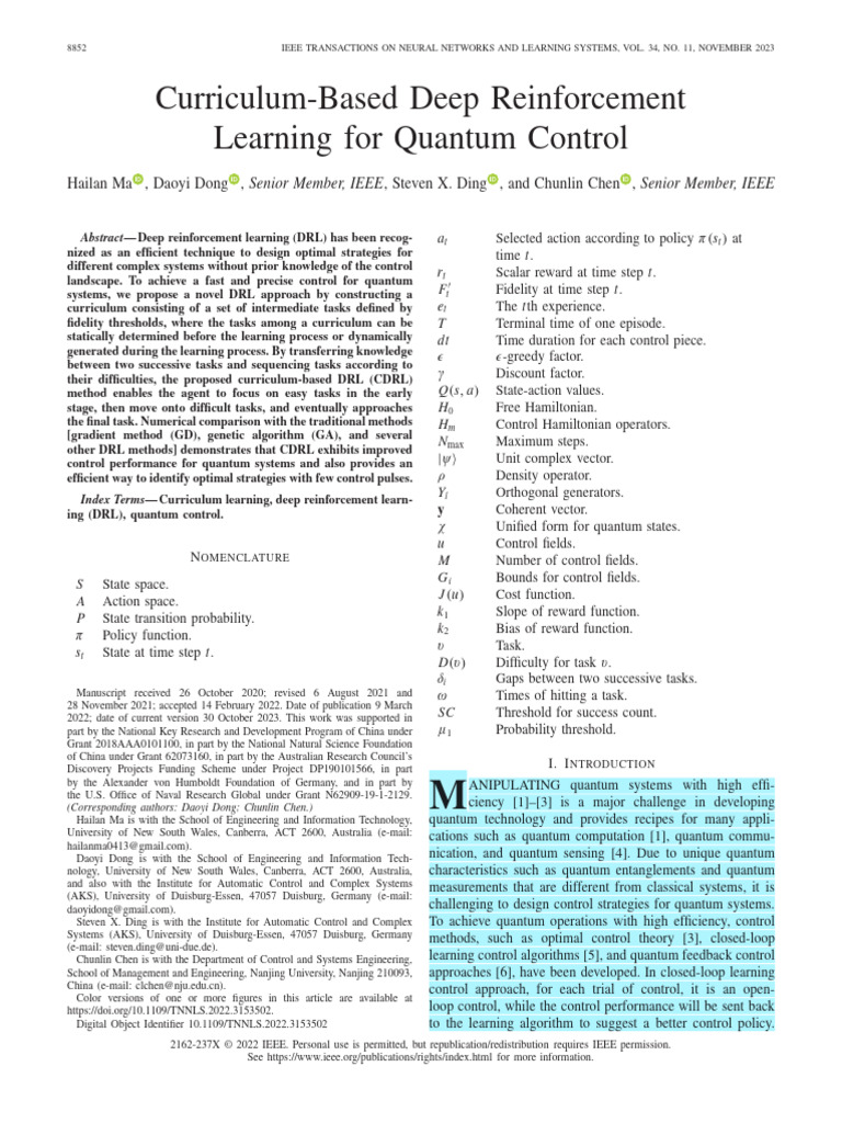 Curriculum Based Deep Reinforcement Learning For Quantum Control Pdf