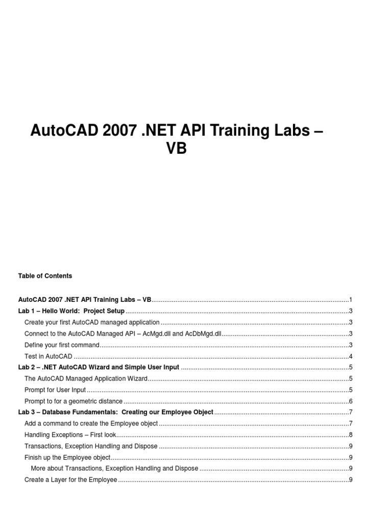 AutoCAD 2007 .NET API Training Labs | PDF | Subroutine | Auto Cad