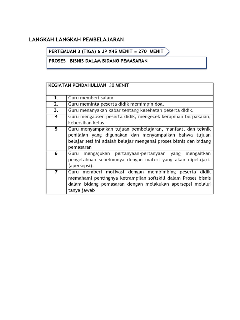 Langkah Pembelajaran 6JP 270 Menit | PDF | Pengembangan Diri