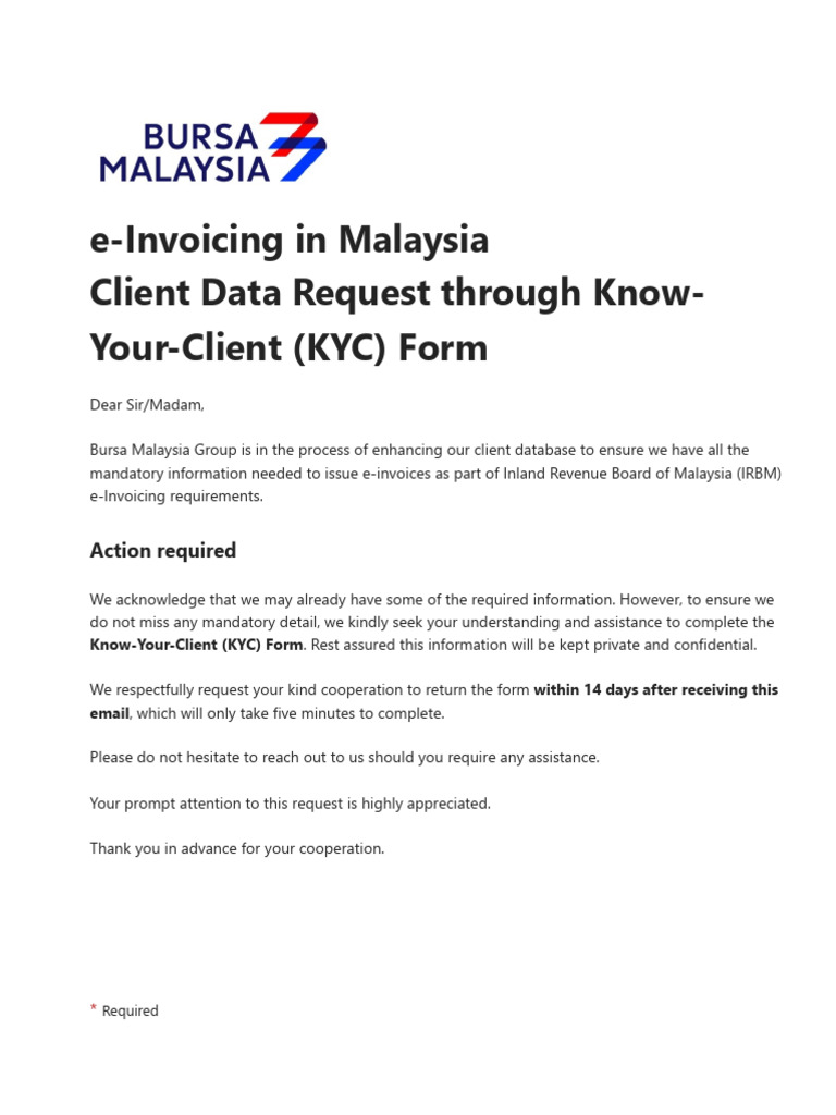 E-Invoicing in Malaysia Client Data Request Through Know-Your-Client ...