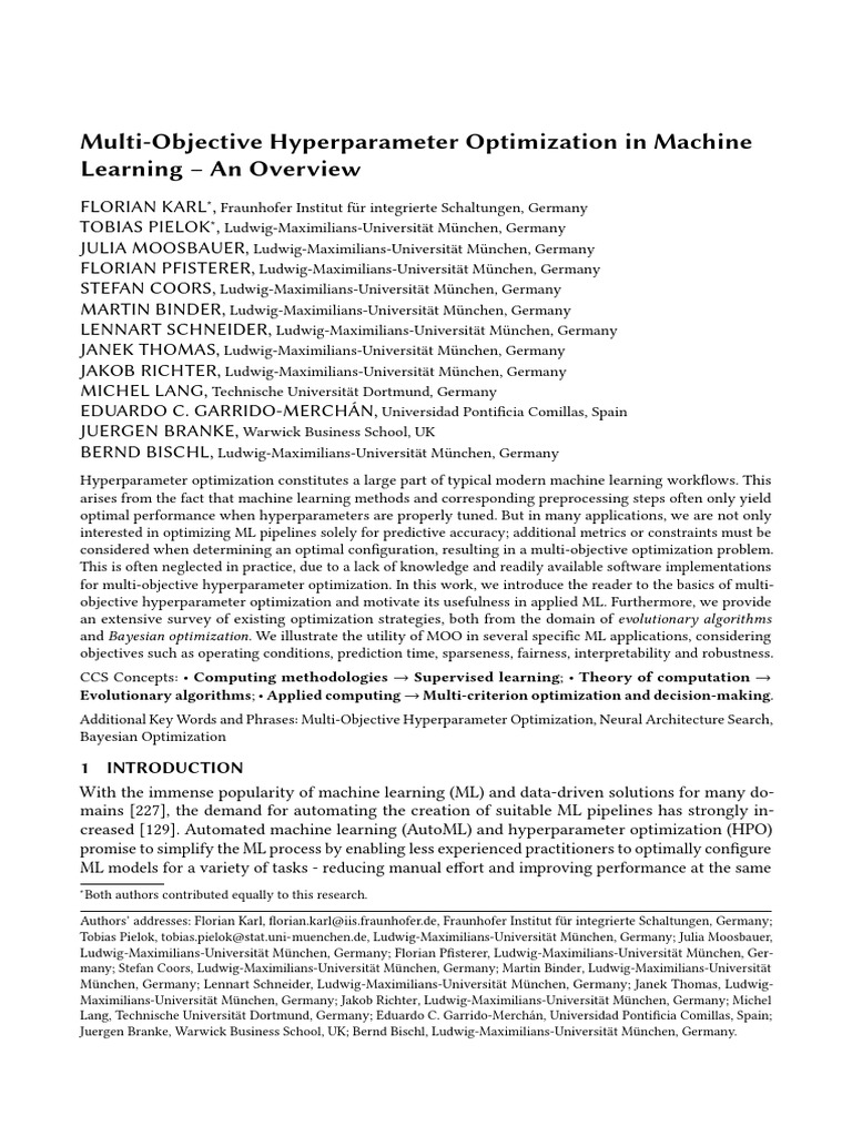 Multi-Objective Hyperparameter Optimization in Machine Learning - An Overview | PDF ...