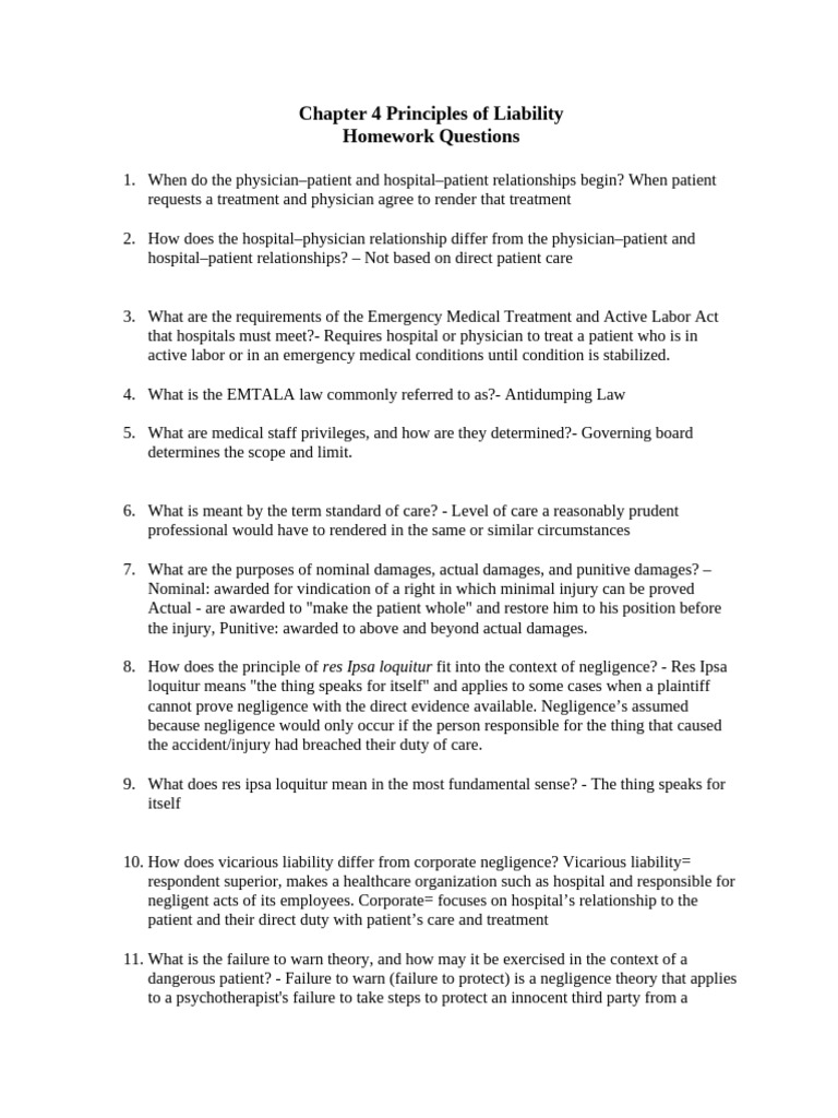 Chapter 4 Principles of Liability Homework Questions | PDF | Negligence ...