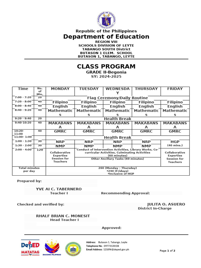 GR 2 Final Class Program B1ES 1 PDF