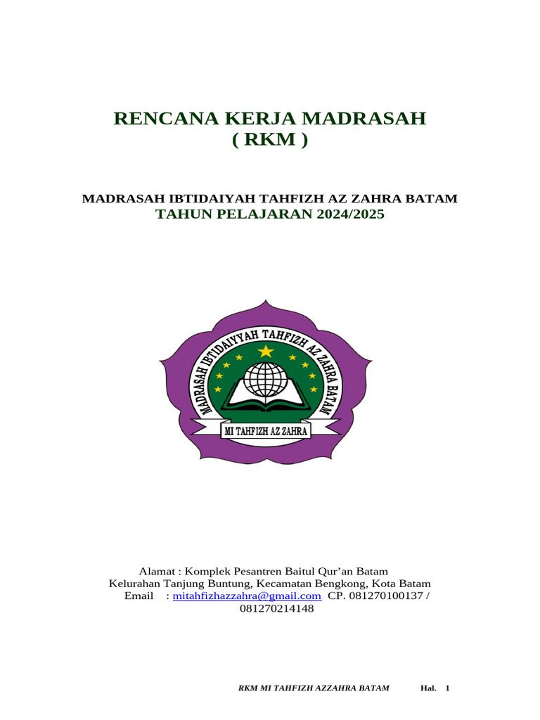 RKM Mi Tahfizh Az Zahra Batam 2024-2025 | PDF