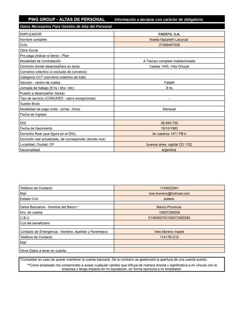 1 - Alta Nuevo Empleado - WNS | PDF | Business | Economias