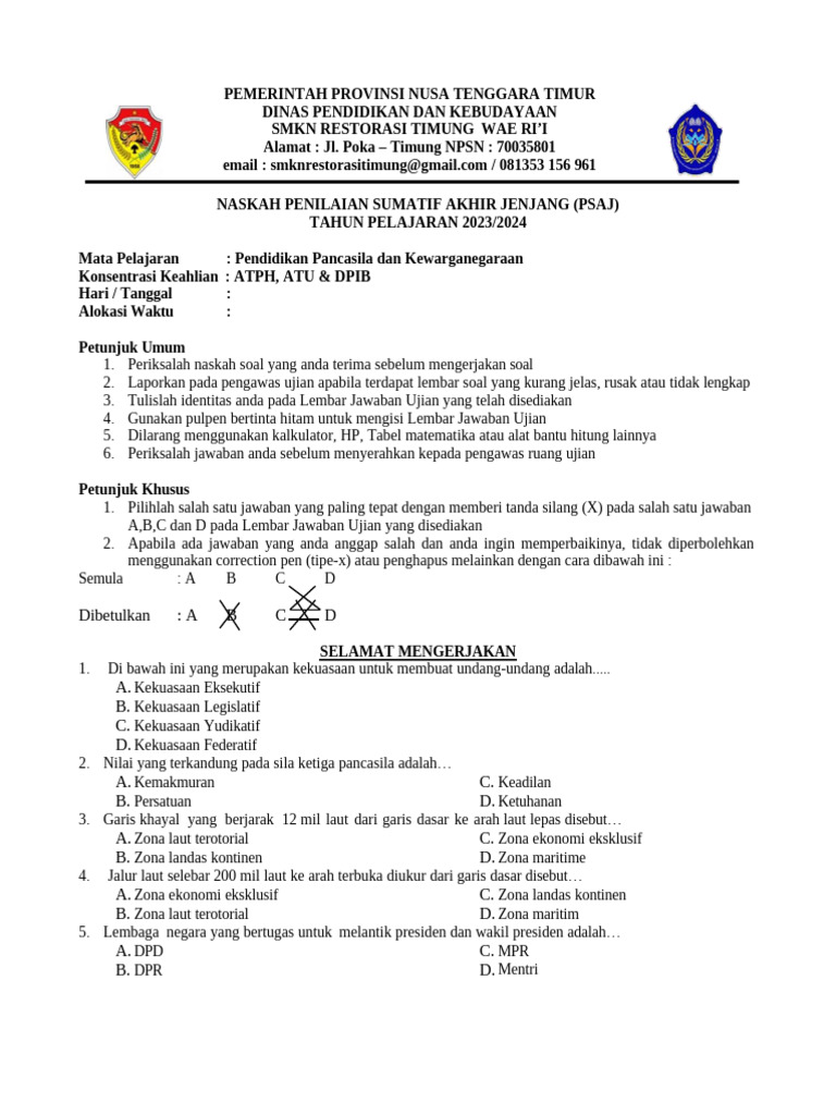 Soal Us PKN Kelas Xii | PDF