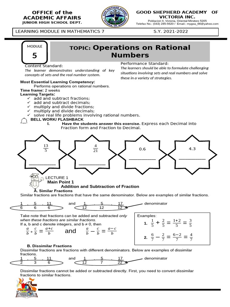 Math7 W5 | PDF | Division (Mathematics) | Multiplication