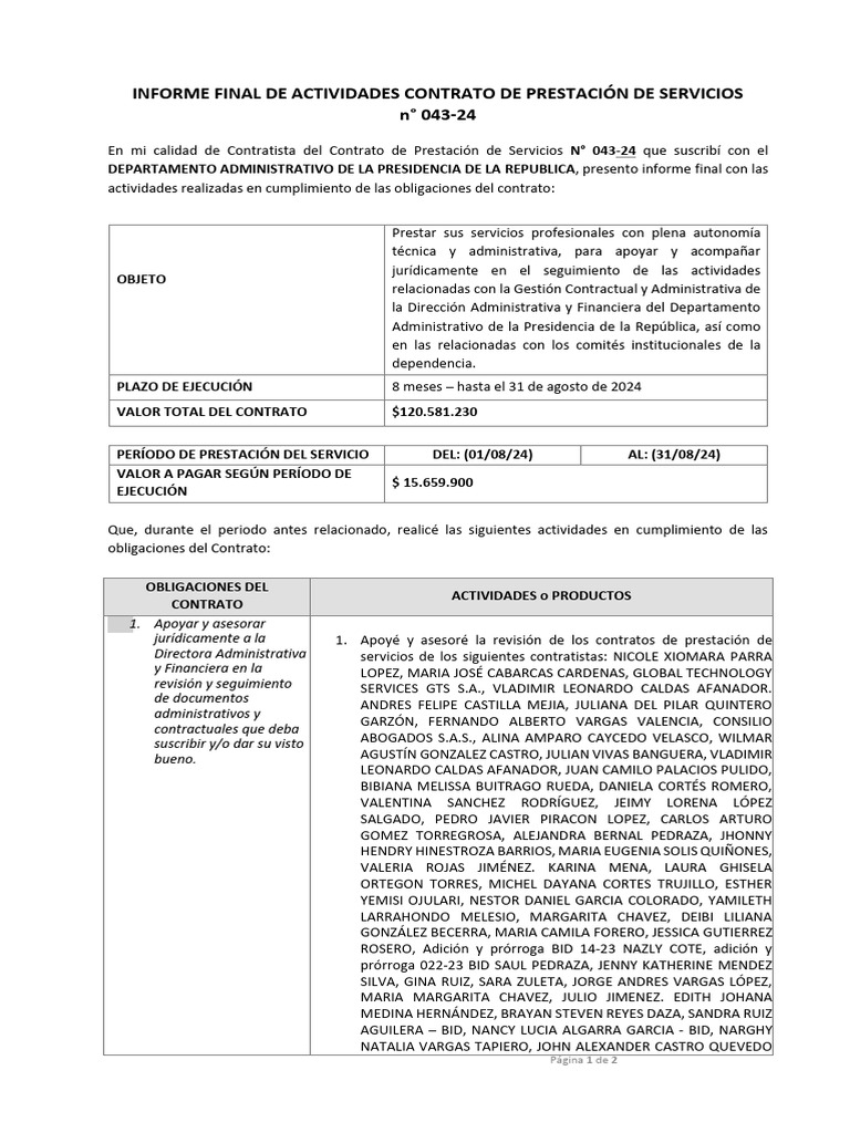 Informe Final de Actividades Sandra Mejia Cto 43-24 | PDF | Subasta