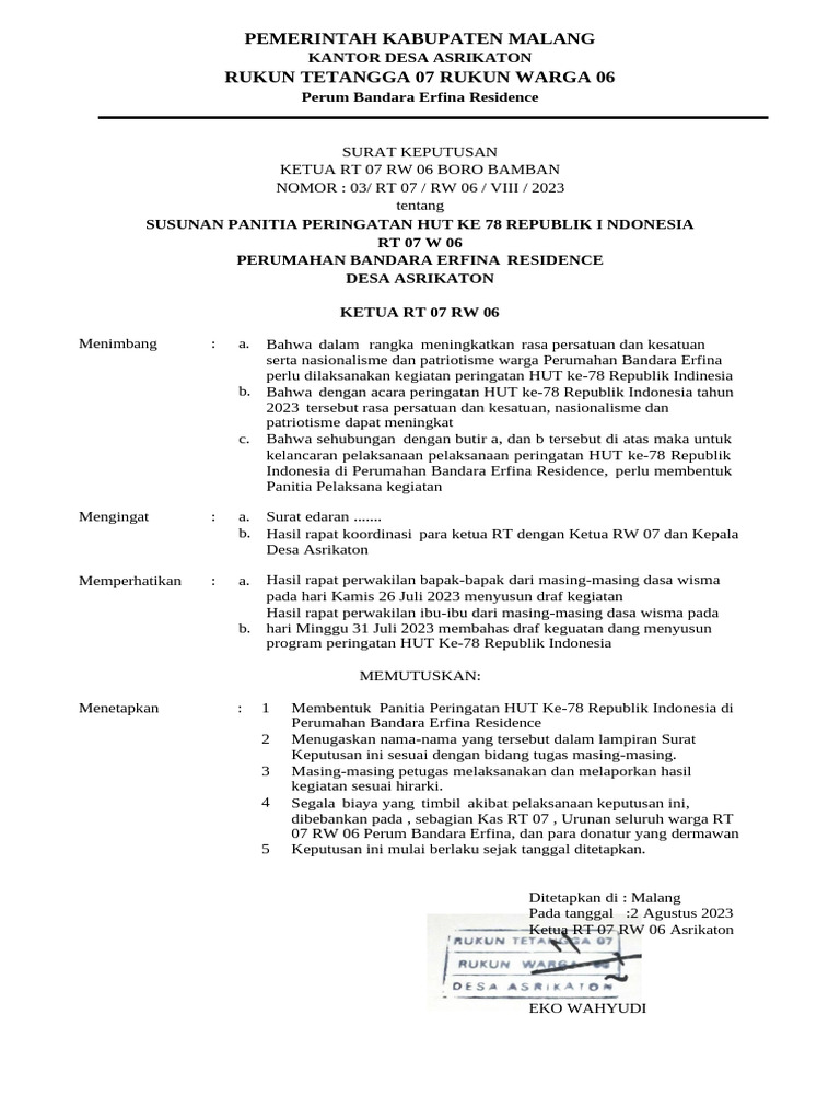 SK Panitia Hut Ri 2023 | PDF