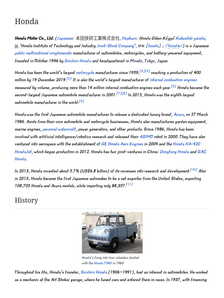 Honda - Wikipedia | PDF | Honda | Hybrid Electric Vehicle