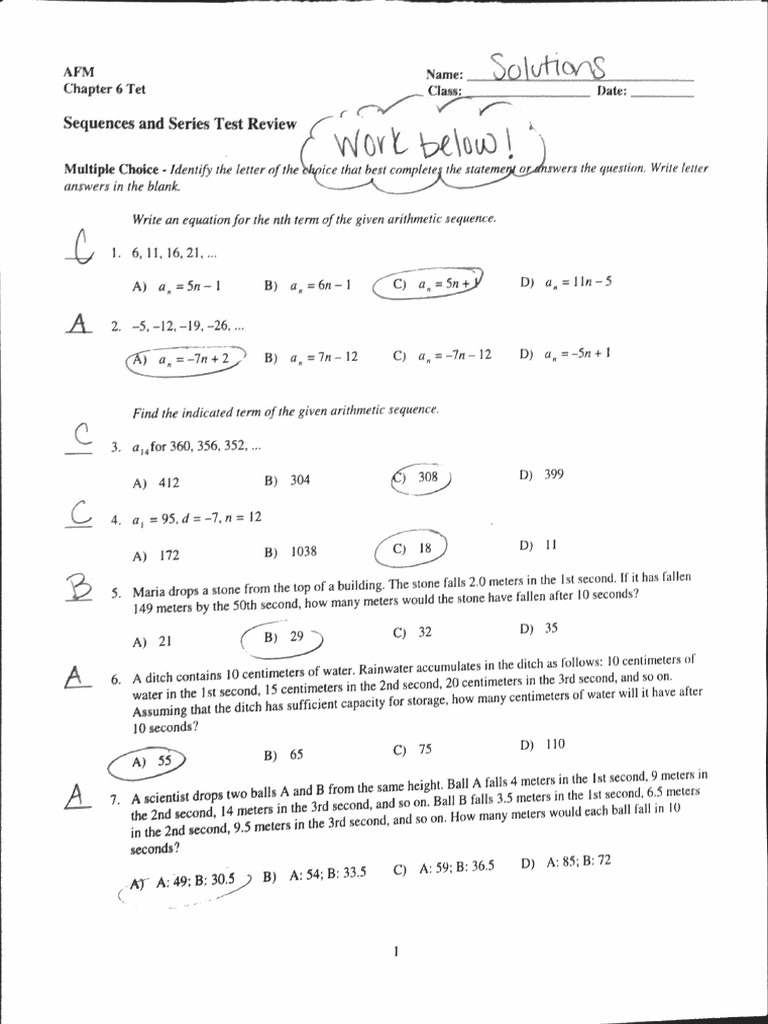 Series and Sequences Test Review Solutions | PDF