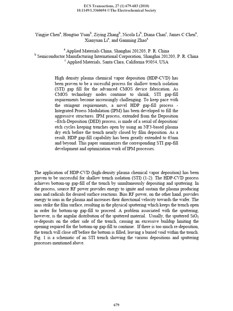 Advanced HDP STI Gap-Fill Development in 65nm Logic Device | PDF ...