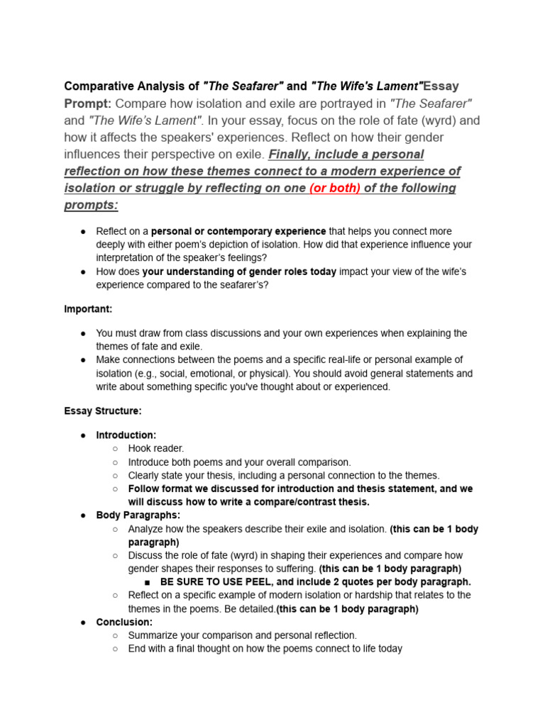 Comparative Analysis of - The Seafarer - and - The Wife's Lament | PDF ...
