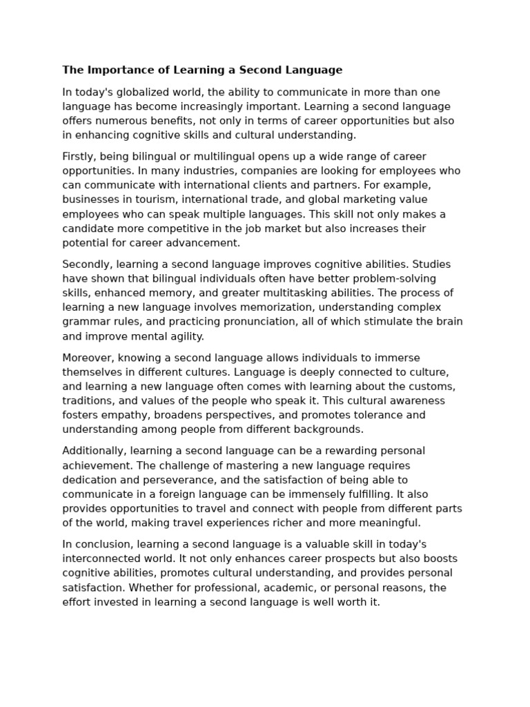 The Importance of Learning A Second Language | PDF