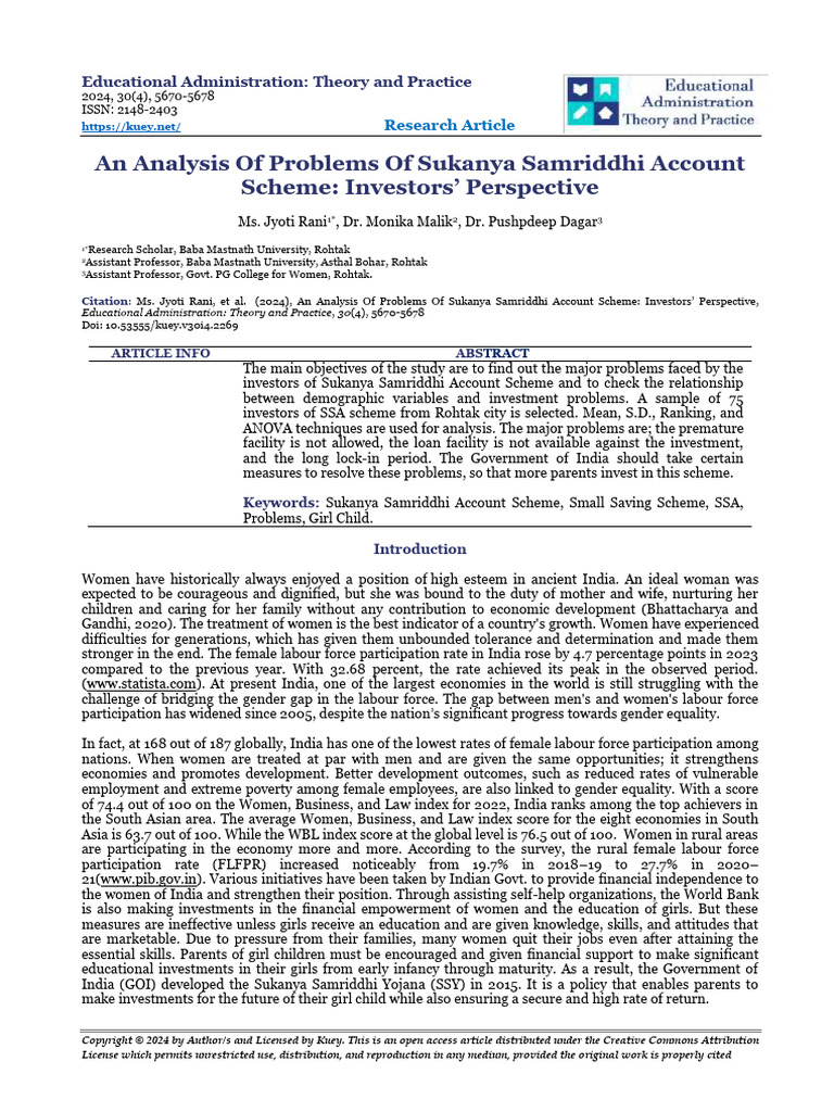 an-analysis-of-problems-of-sukanya-samriddhi-account-scheme | PDF | Workforce | Sampling ...