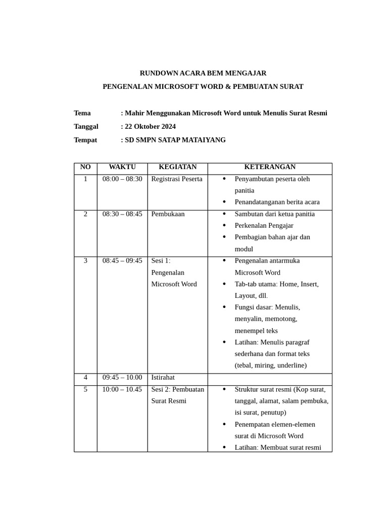 Rundown Acara Bem Mengajar | PDF