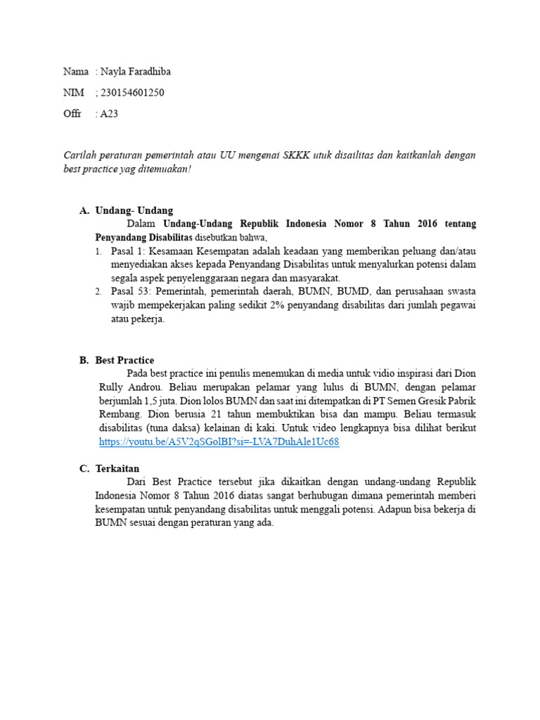 Nayla Faradhiba Kebijakan Pemerintah Dan Tokoh Disabilitas | PDF | Bisnis