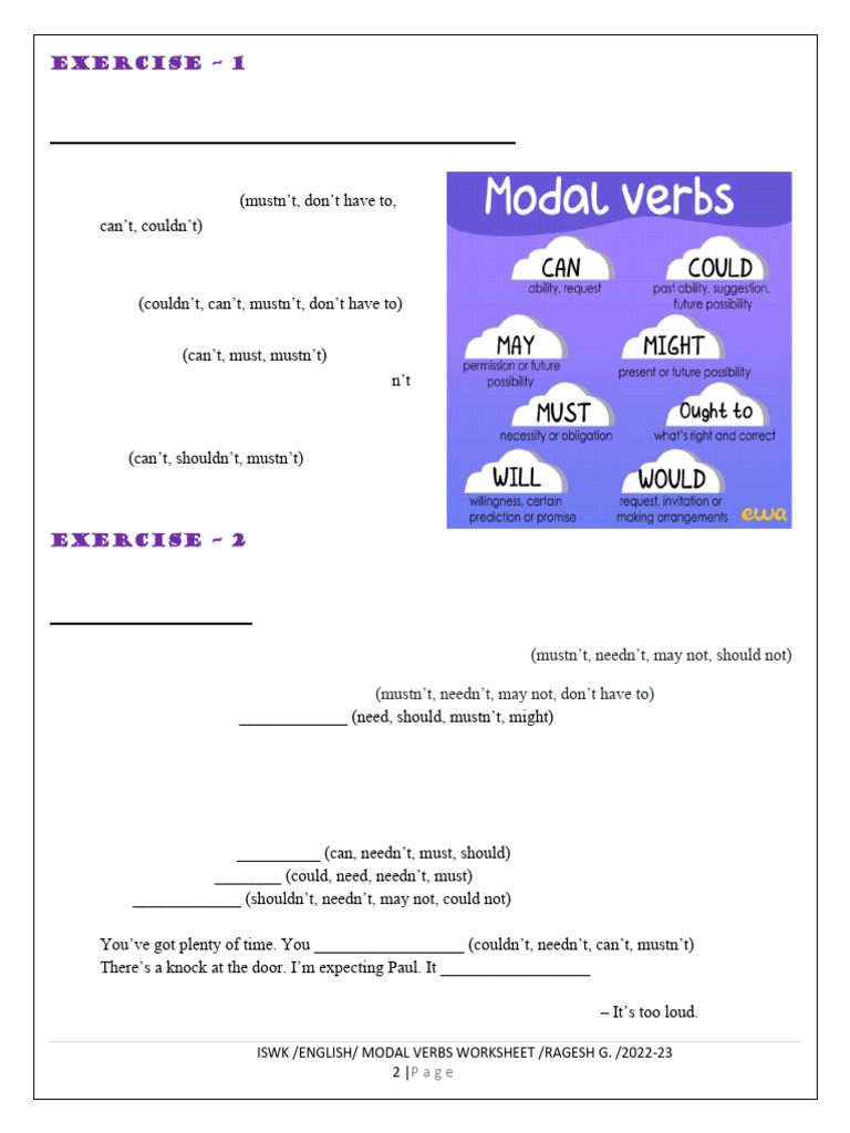6867323-MODAL VERBS - Class 8 Worksheet - Removed | PDF | Linguistics