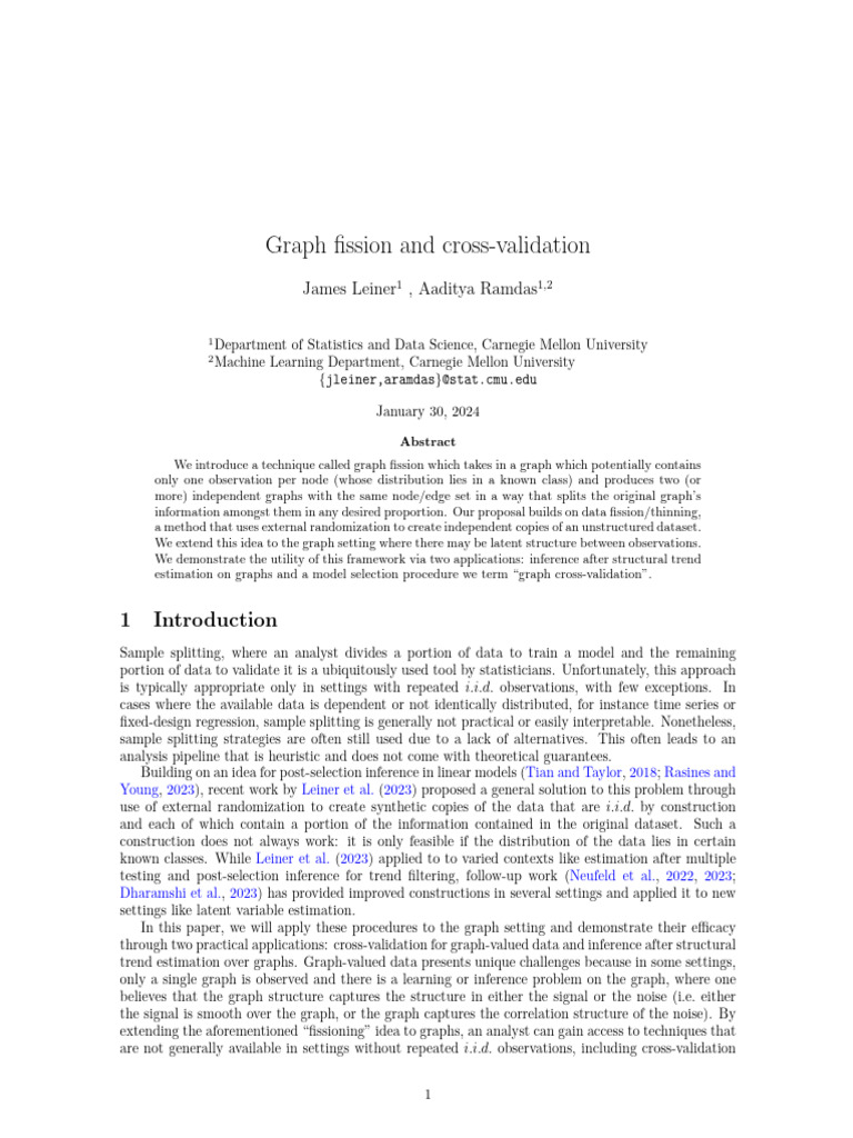 Graph Fission and Cross-Validation: James Leiner, Aaditya Ramdas | PDF | Cross Validation ...