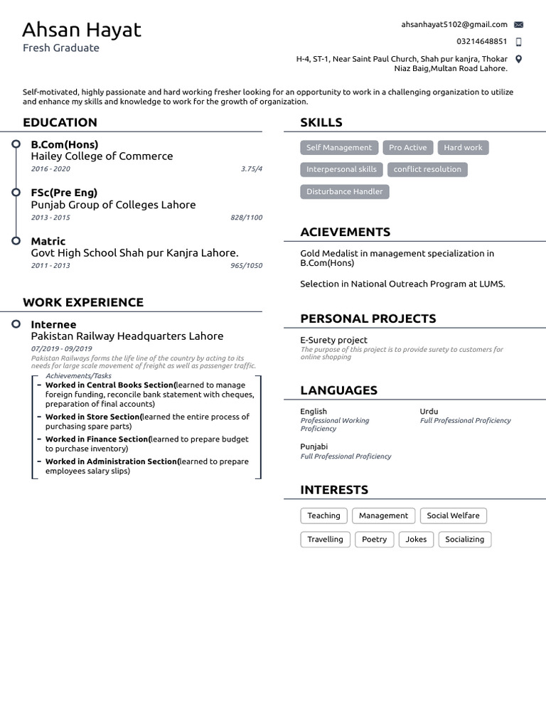 Ahsan's Resume | PDF | Pakistan | South Asia