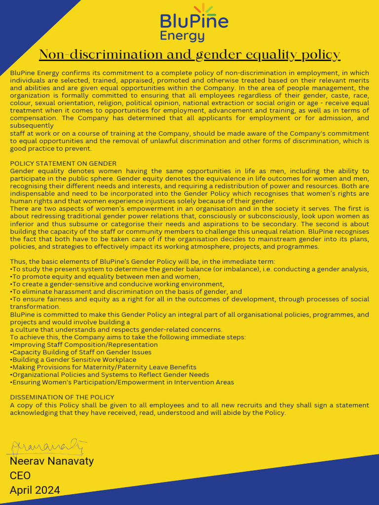 Non Discrimination & Gender Equality Policy | PDF | Discrimination ...
