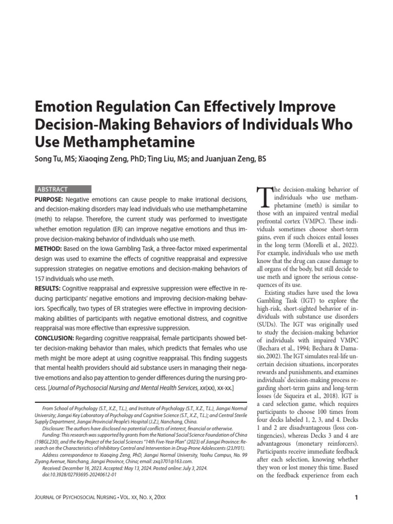 Emotion Regulation Can Effectively Improve Decision-Making Behaviors of ...