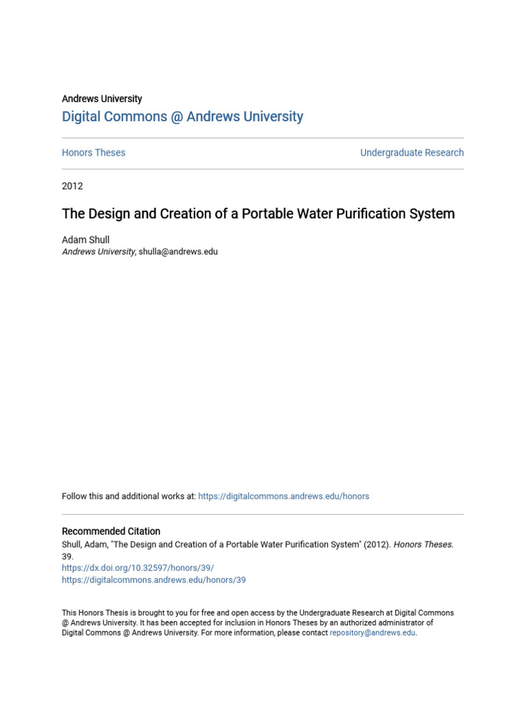 The Design and Creation of A Portable Water Purification System | PDF ...